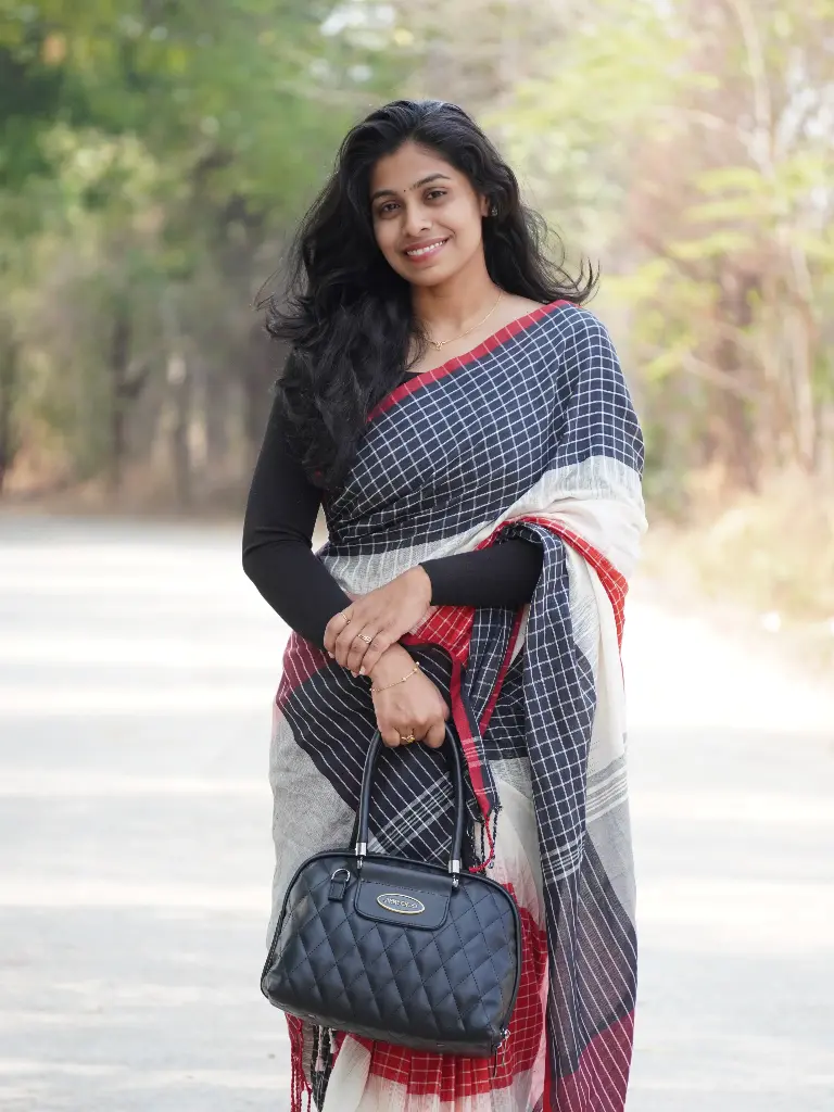 Khadi Cotton | Black White Red Saree | Party Wear Saree